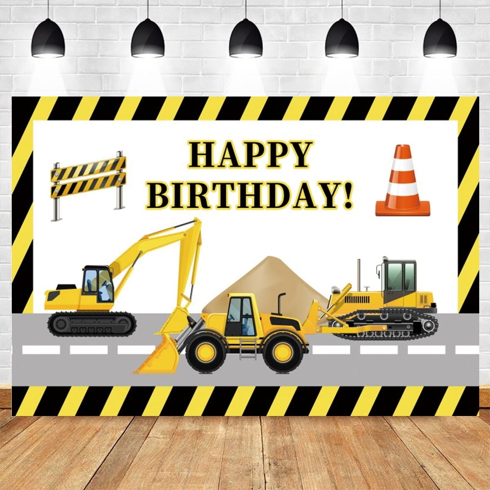 Construction Builder Team Baby Birthday Party Backdrop Excavator Crane ...