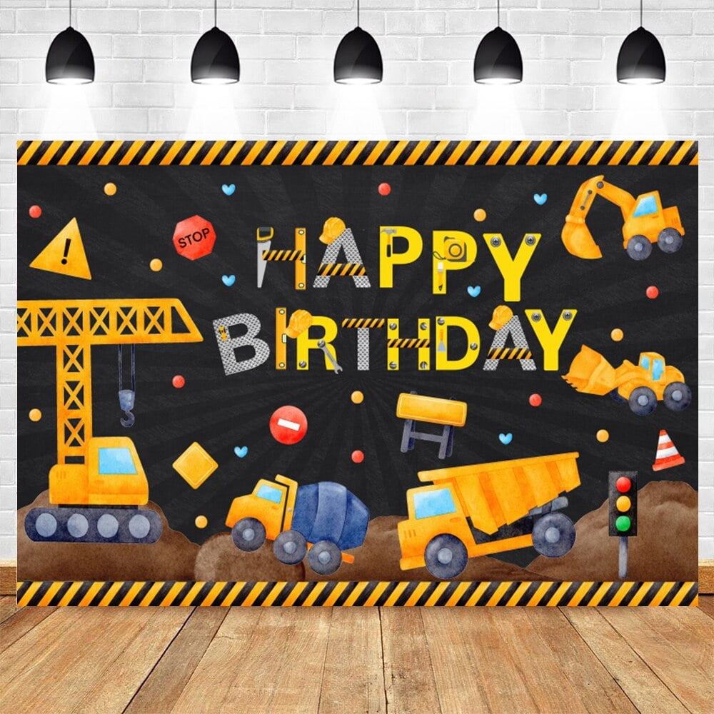 Construction Builder Team Baby Birthday Party Backdrop Excavator Crane ...