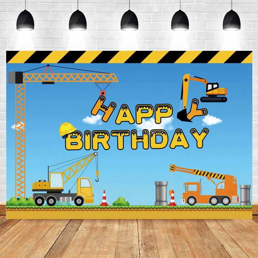 Construction Builder Team Baby Birthday Party Backdrop Excavator Crane ...