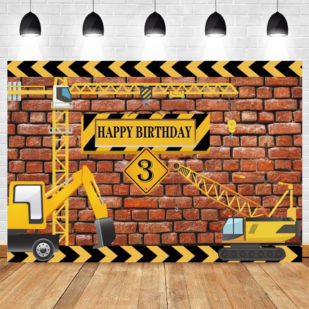 Construction Builder Team Baby Birthday Party Backdrop Excavator Crane ...