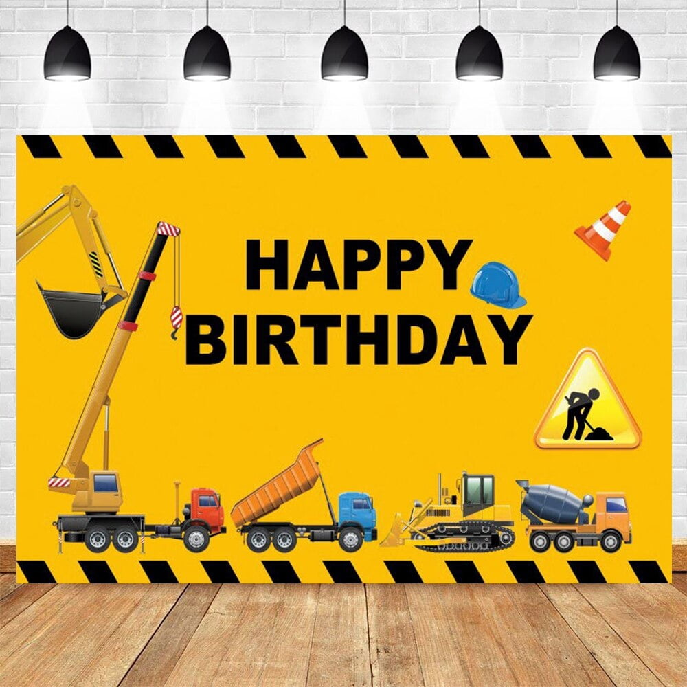 Construction Builder Team Baby Birthday Party Backdrop Excavator Crane ...