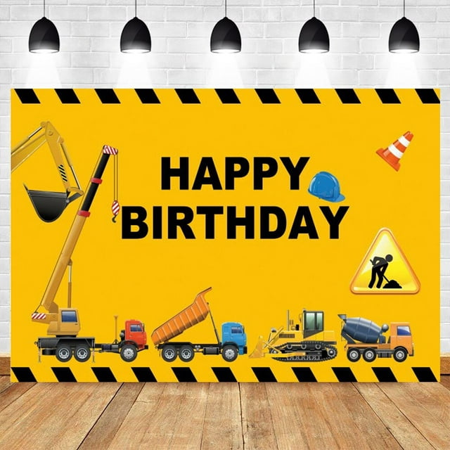 Construction Builder Team Baby Birthday Party Backdrop Excavator Crane ...