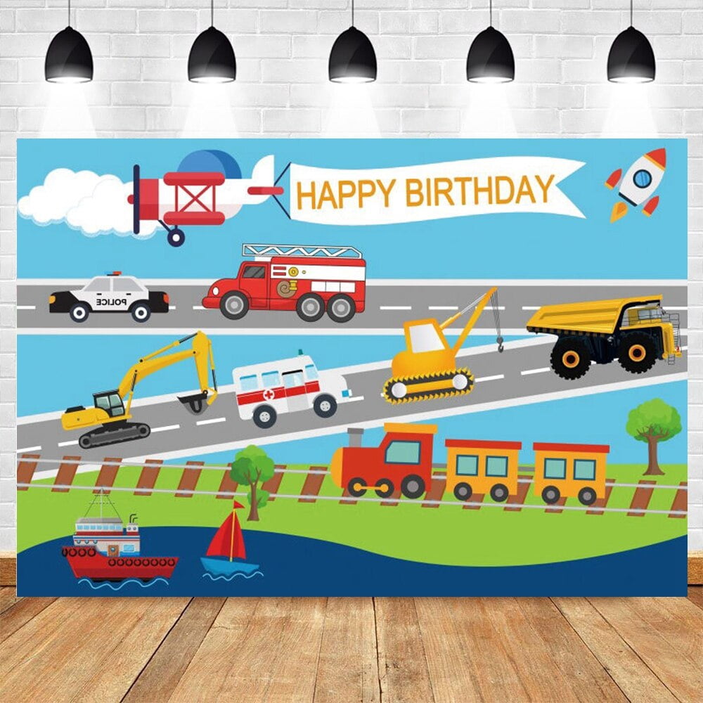 Construction Builder Team Baby Birthday Party Backdrop Excavator Crane ...