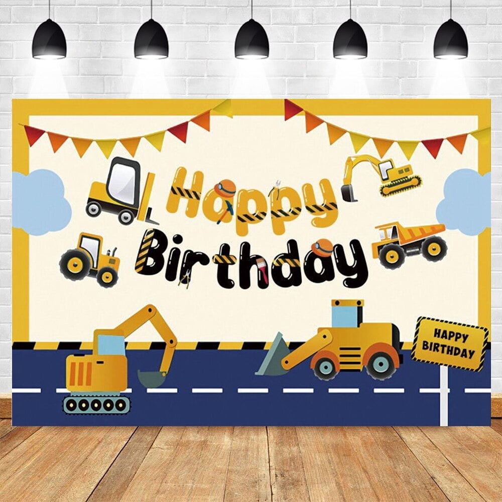Construction Builder Team Baby Birthday Party Backdrop Excavator Crane ...