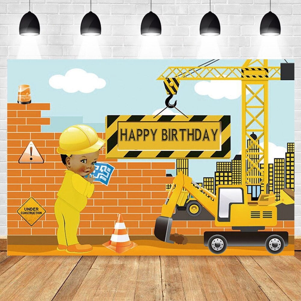 Construction Builder Team Baby Birthday Party Backdrop Excavator Crane ...