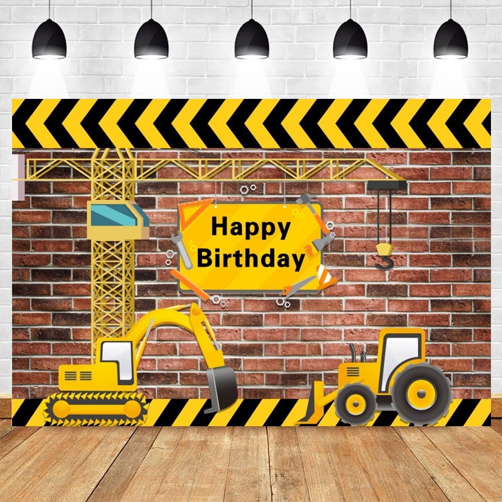 Construction Builder Team Baby Birthday Party Backdrop Excavator Crane ...
