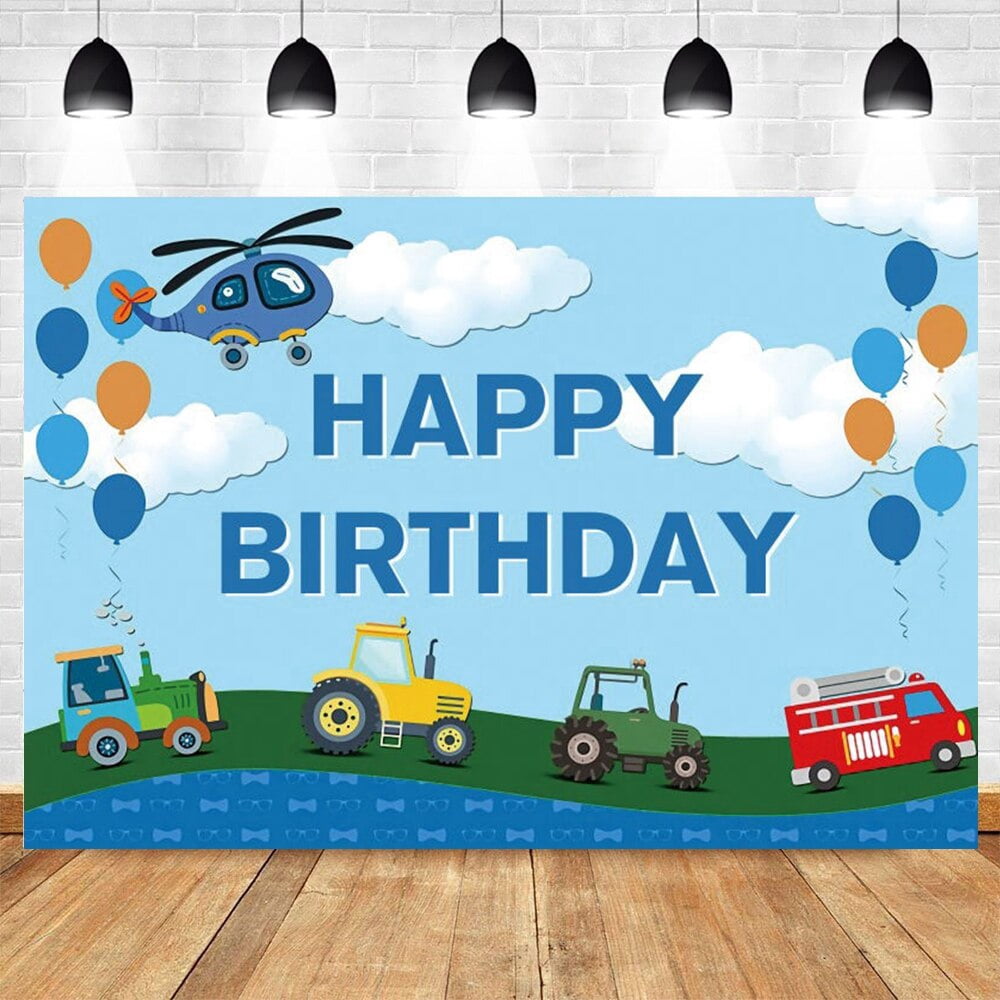 Construction Builder Team Baby Birthday Party Backdrop Excavator Crane ...