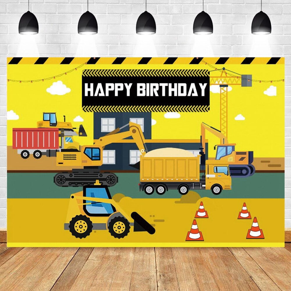 Construction Builder Team Baby Birthday Party Backdrop Excavator Crane ...
