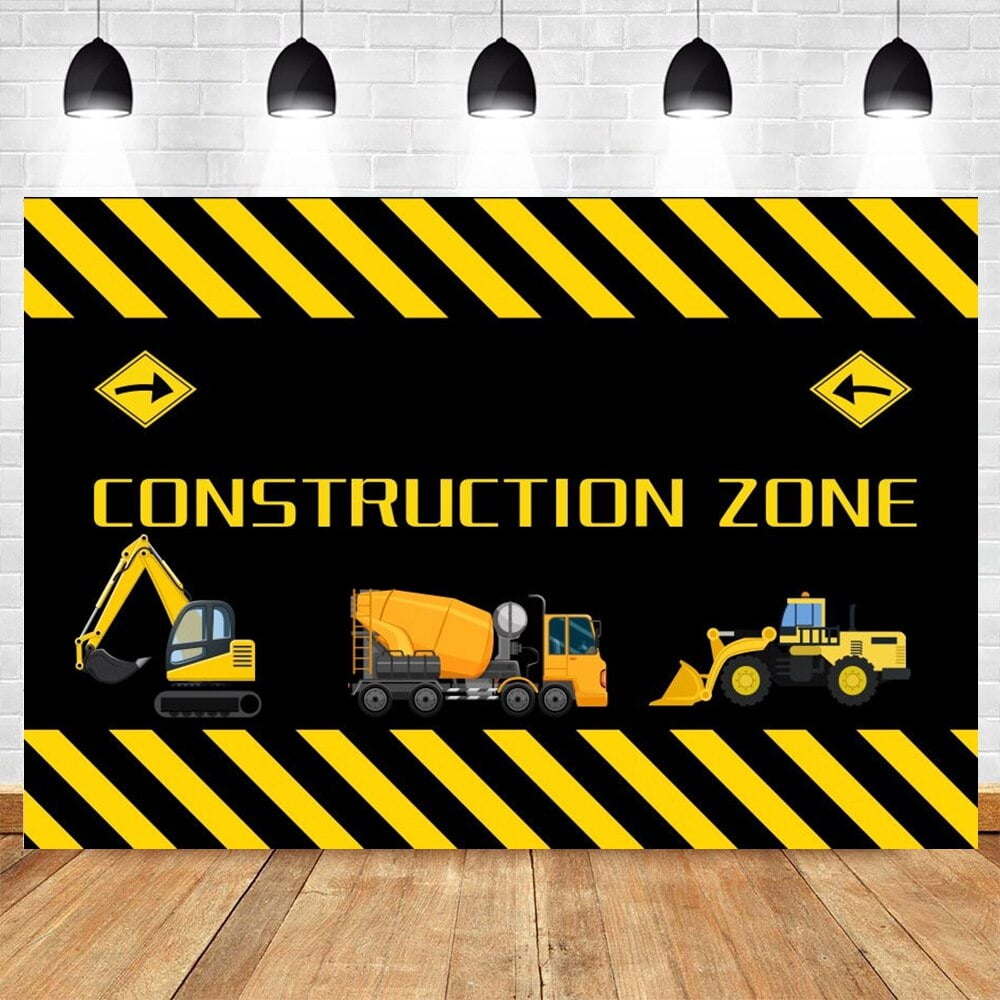 Construction Builder Team Baby Birthday Party Backdrop Excavator Crane ...