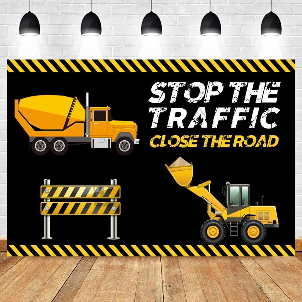 Construction Builder Team Baby Birthday Party Backdrop Excavator Crane ...