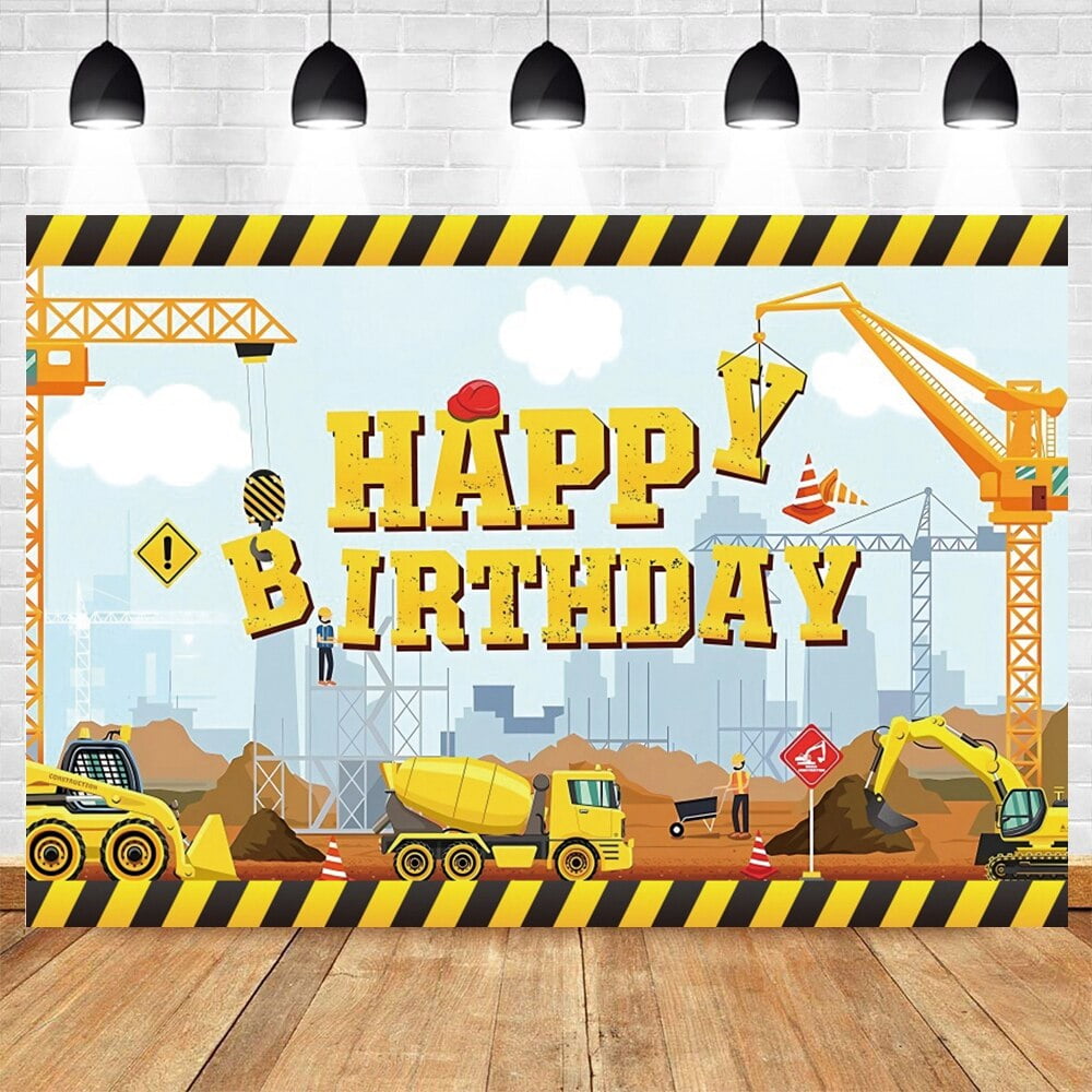 Construction Builder Team Baby Birthday Party Backdrop Excavator Crane ...
