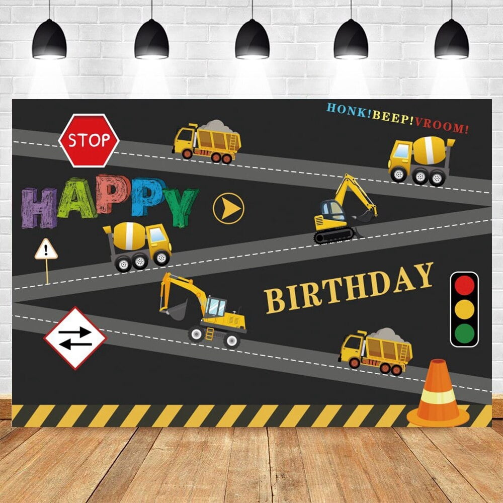 Construction Builder Team Baby Birthday Party Backdrop Excavator Crane ...