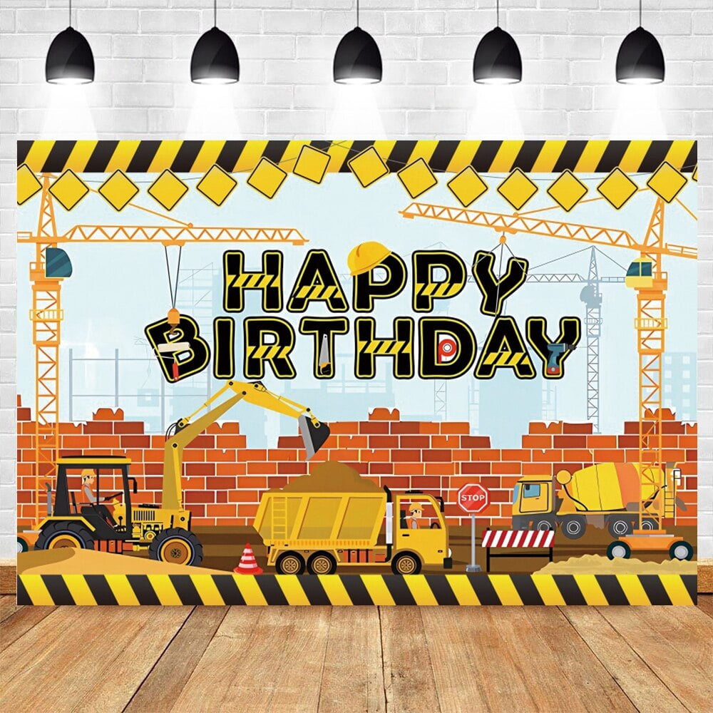 Construction Builder Team Baby Birthday Party Backdrop Excavator Crane ...
