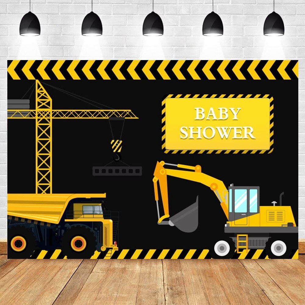 Construction Builder Team Baby Birthday Party Backdrop Excavator Crane ...