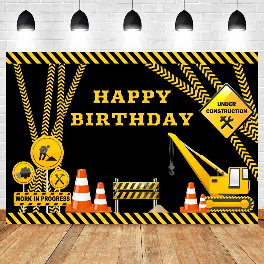 Construction Builder Team Baby Birthday Party Backdrop Excavator Crane ...
