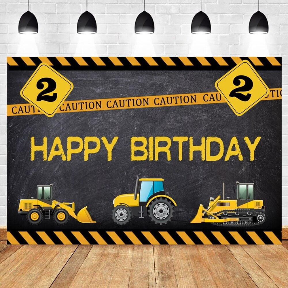 Construction Builder Team Baby Birthday Party Backdrop Excavator Crane ...