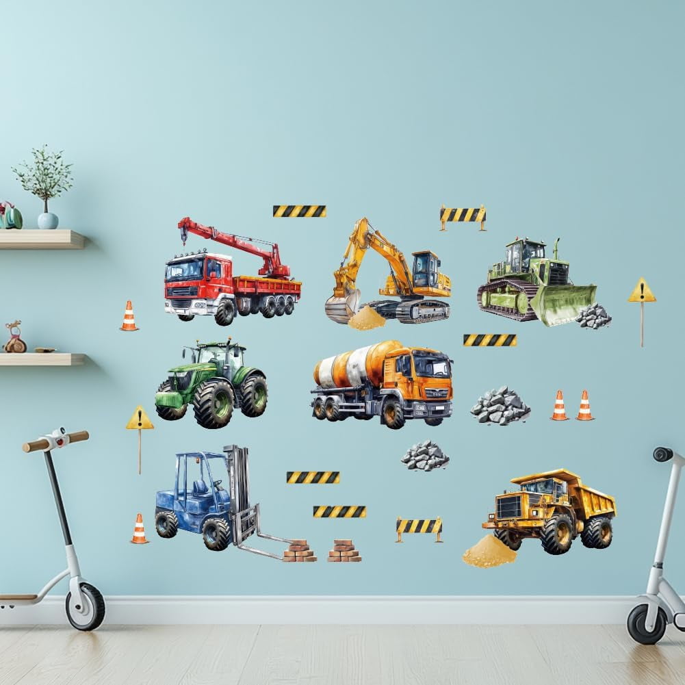 Construction Cars Wall Stickers Excavator Crane Wall Art Stickers ...