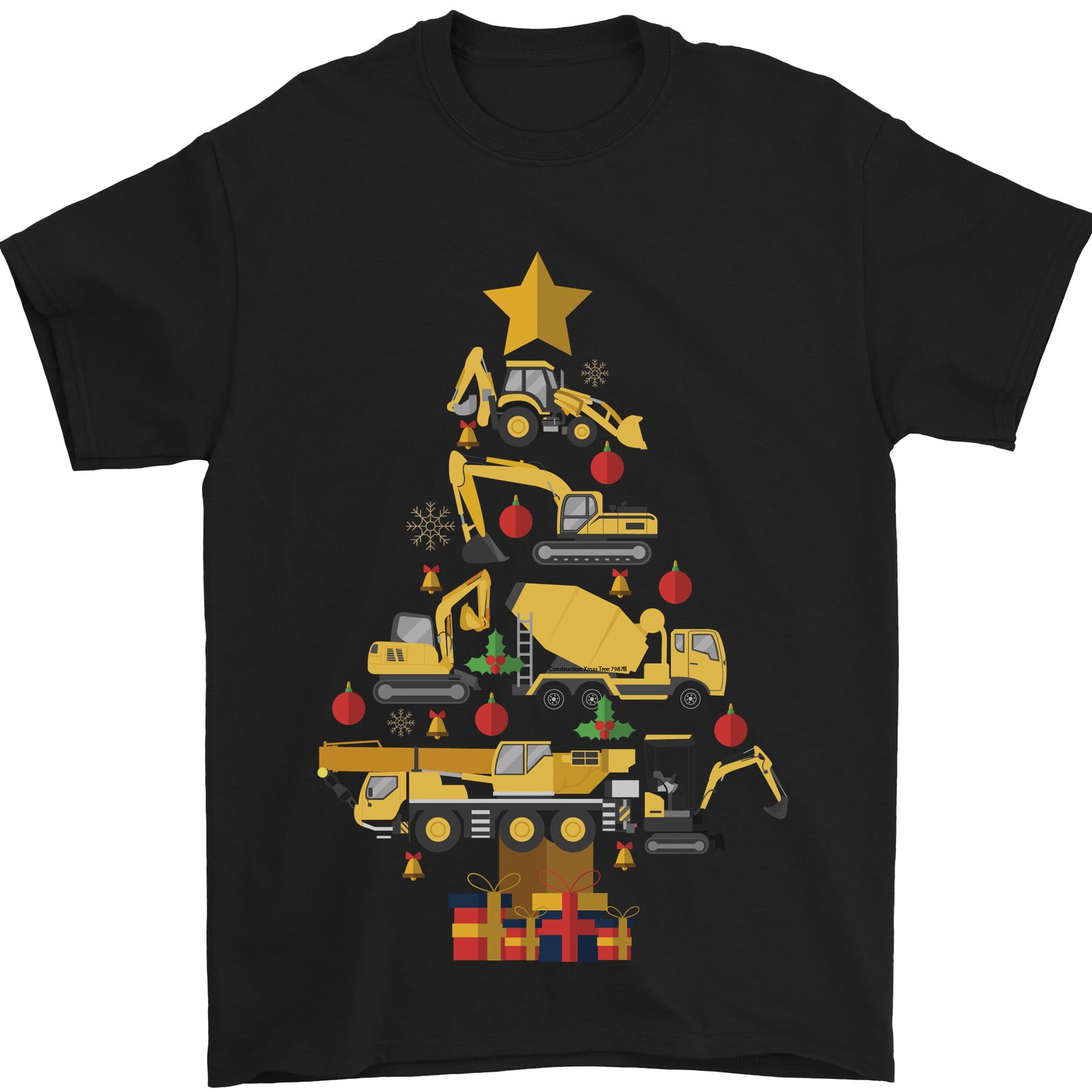 Construction Christmas Tree Digger Lorry Crane Mens T-Shirt Cotton ...