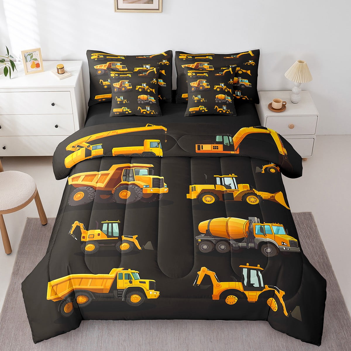 Construction Comforter Set 7 Piece Bed in a Bag Twin,Cartoon Excavator ...
