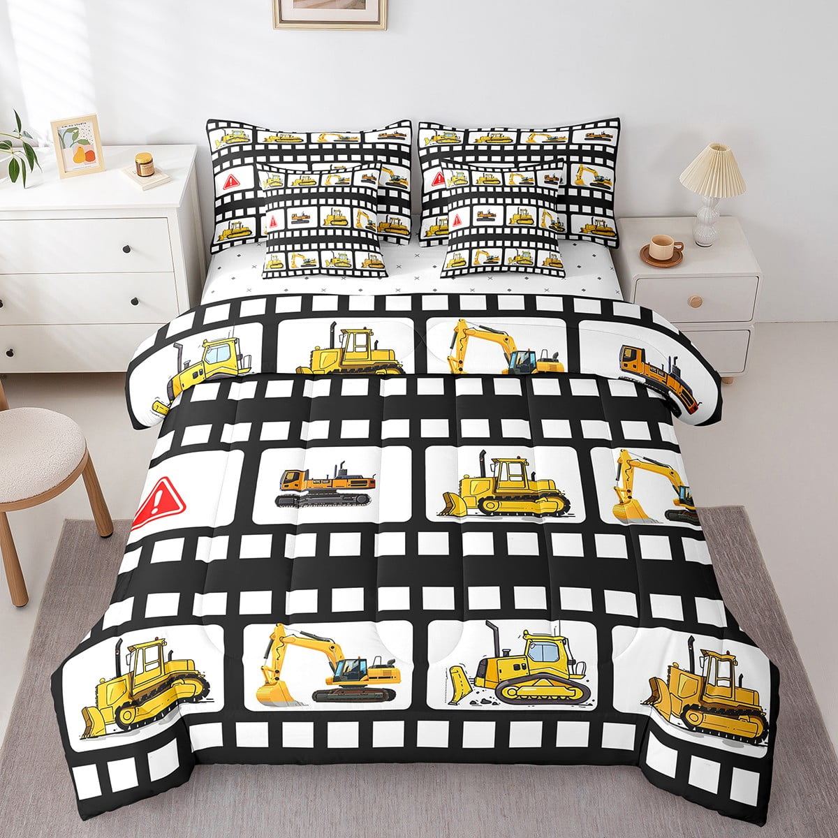 Construction Comforter Set 7 Piece Bed in a Bag Twin,Excavator Bedding ...