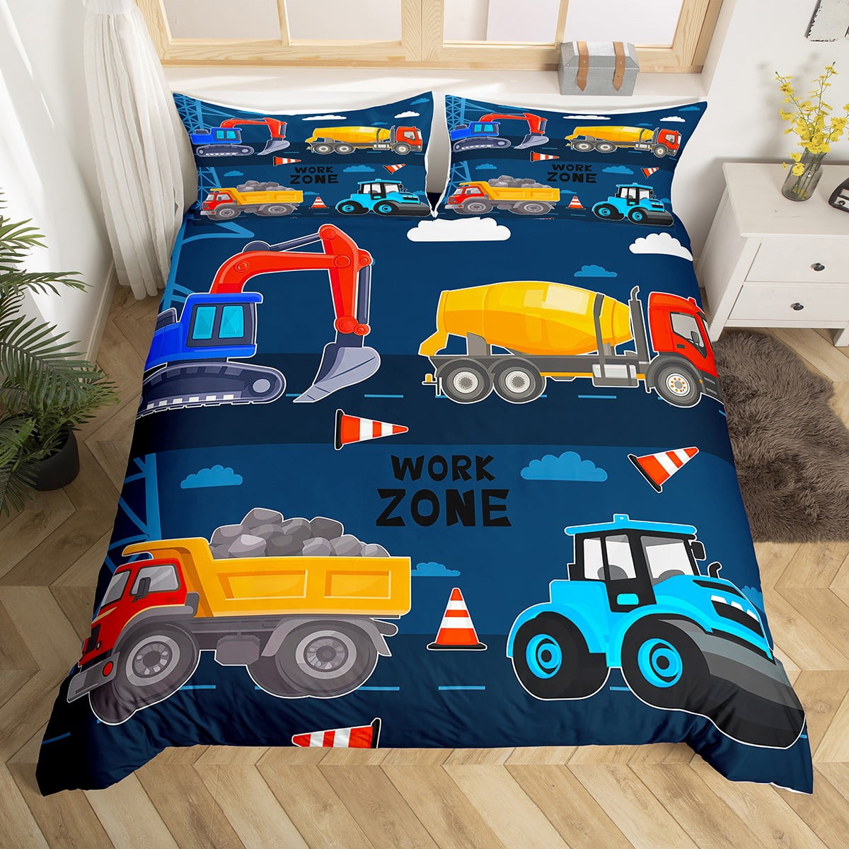 Construction Duvet Cover Set Excavator Comforter Cover,Dump Truck ...