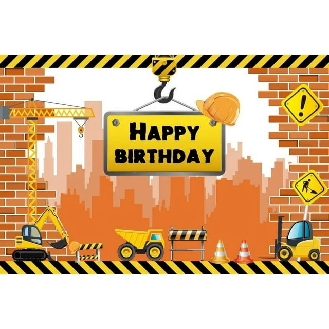 Construction Engineering Car Theme Birthday Background Balloons Flags ...