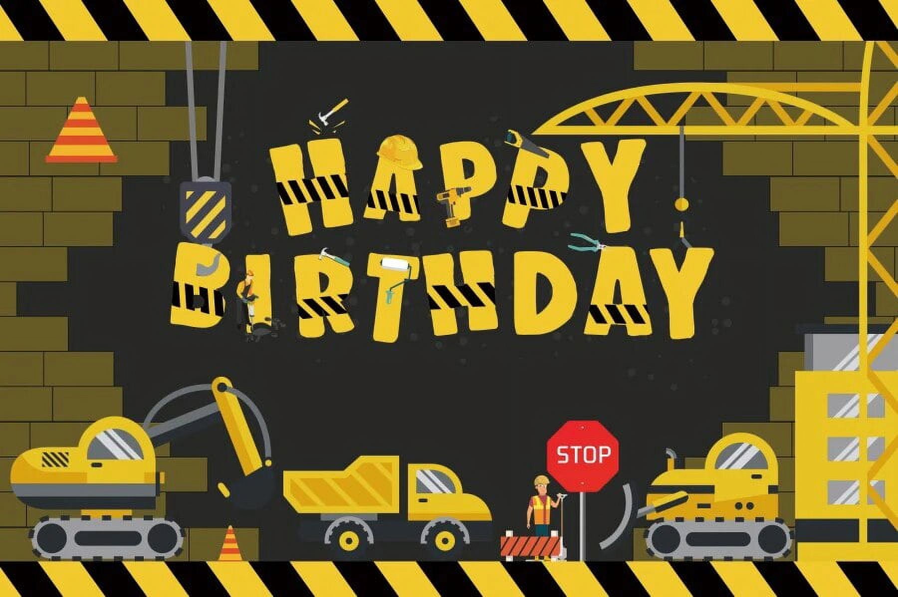 Construction Engineering Car Theme Birthday Background Balloons Flags ...