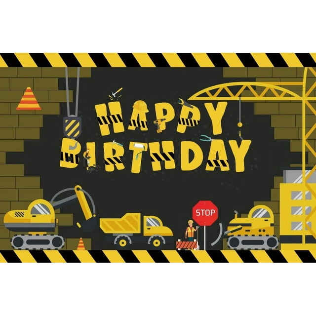 Construction Engineering Car Theme Birthday Background Balloons Flags ...