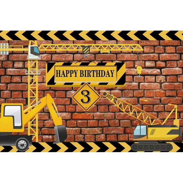 Construction Engineering Car Theme Birthday Background Balloons Flags ...