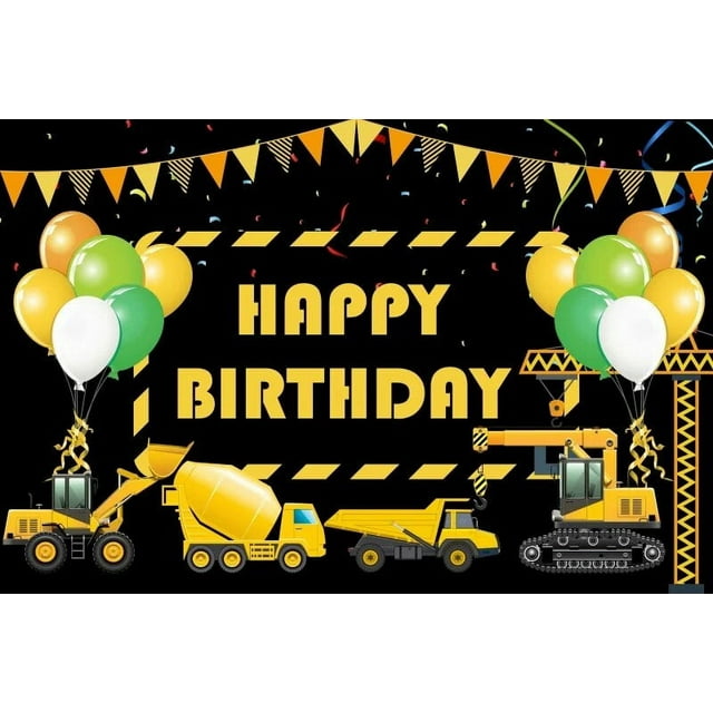Construction Engineering Car Theme Birthday Background Balloons Flags ...