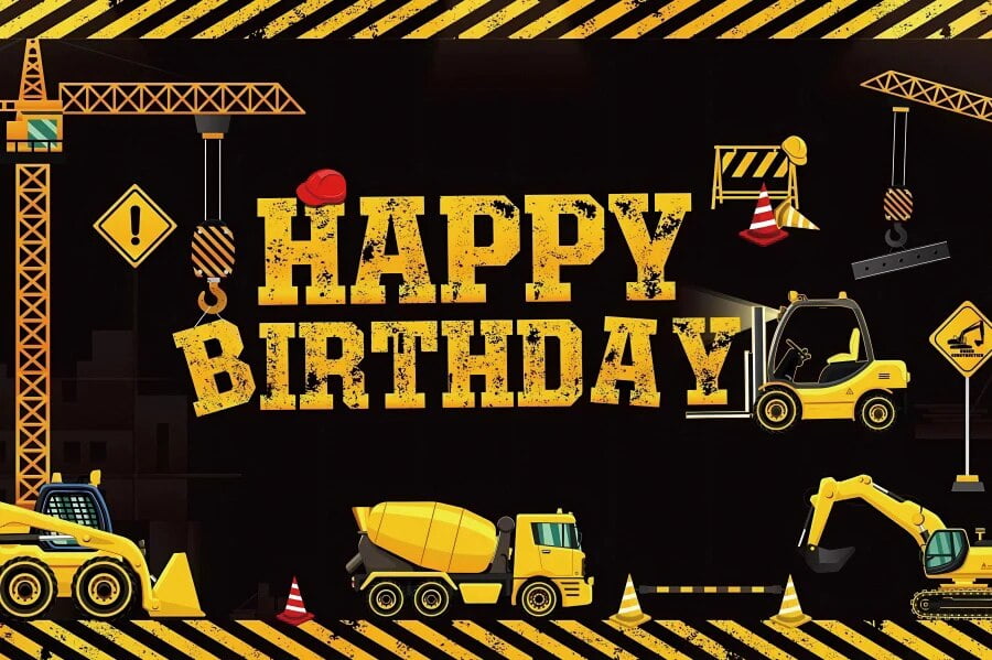 Construction Engineering Car Theme Birthday Background Balloons Flags ...