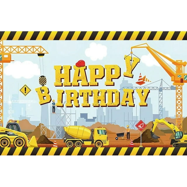 Construction Engineering Car Theme Birthday Background Balloons Flags ...