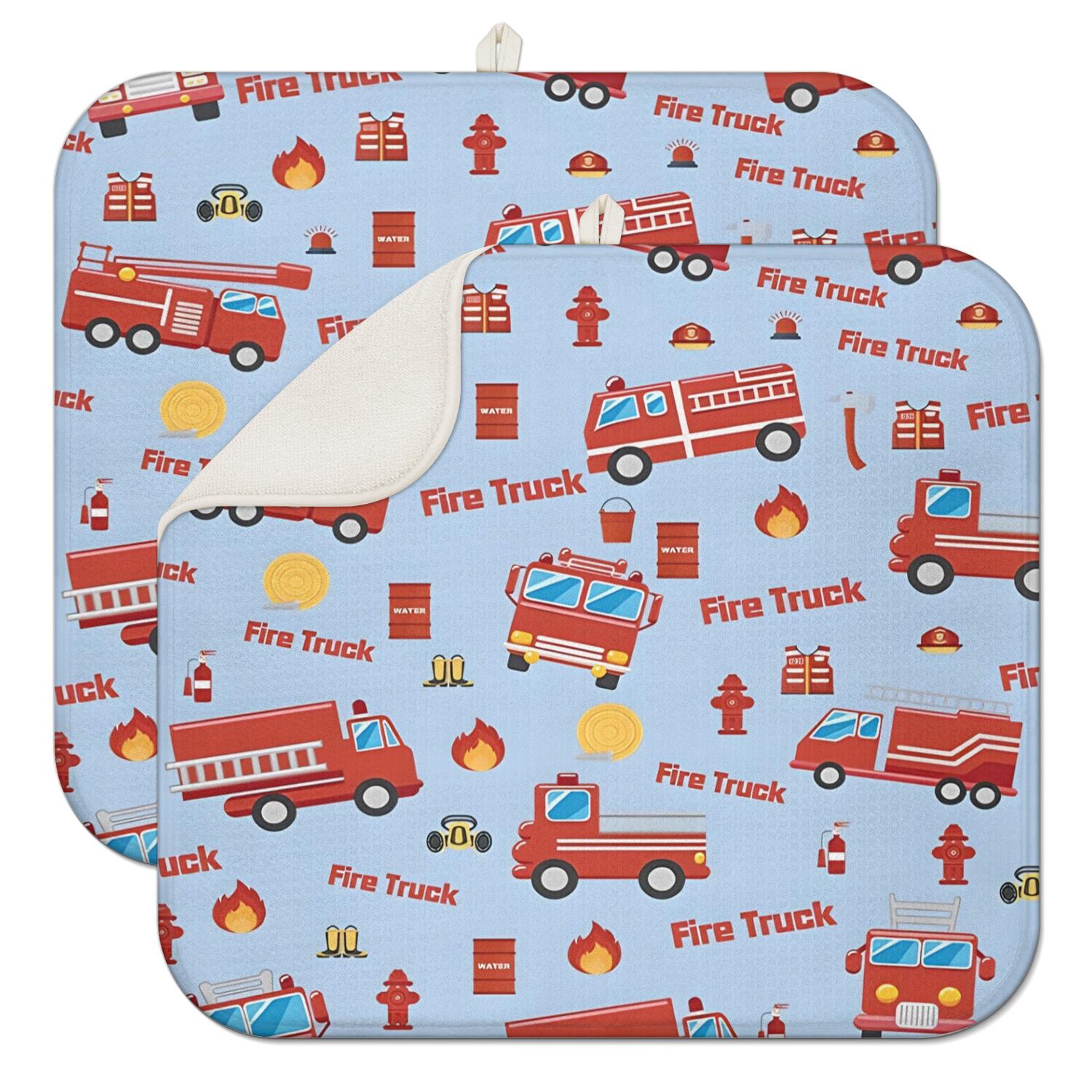 Construction and Firefighter Truck Coffee Mat – Absorbent Microfiber ...