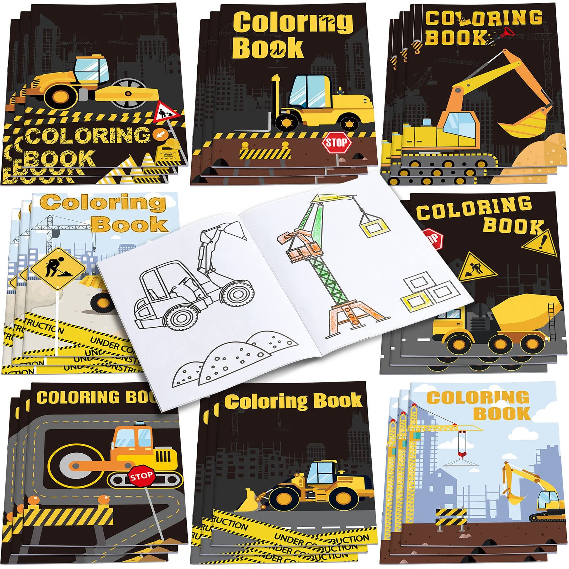 Construction Fun Coloring Book Set - 24 Pages of Dump Trucks, Diggers ...