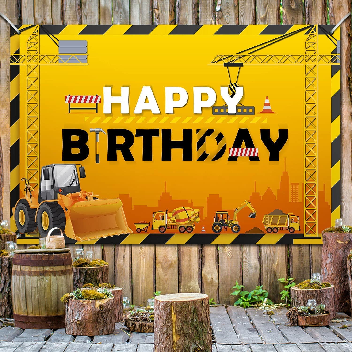 Construction Happy Birthday Backdrop Banner Dump Truck Theme Background ...