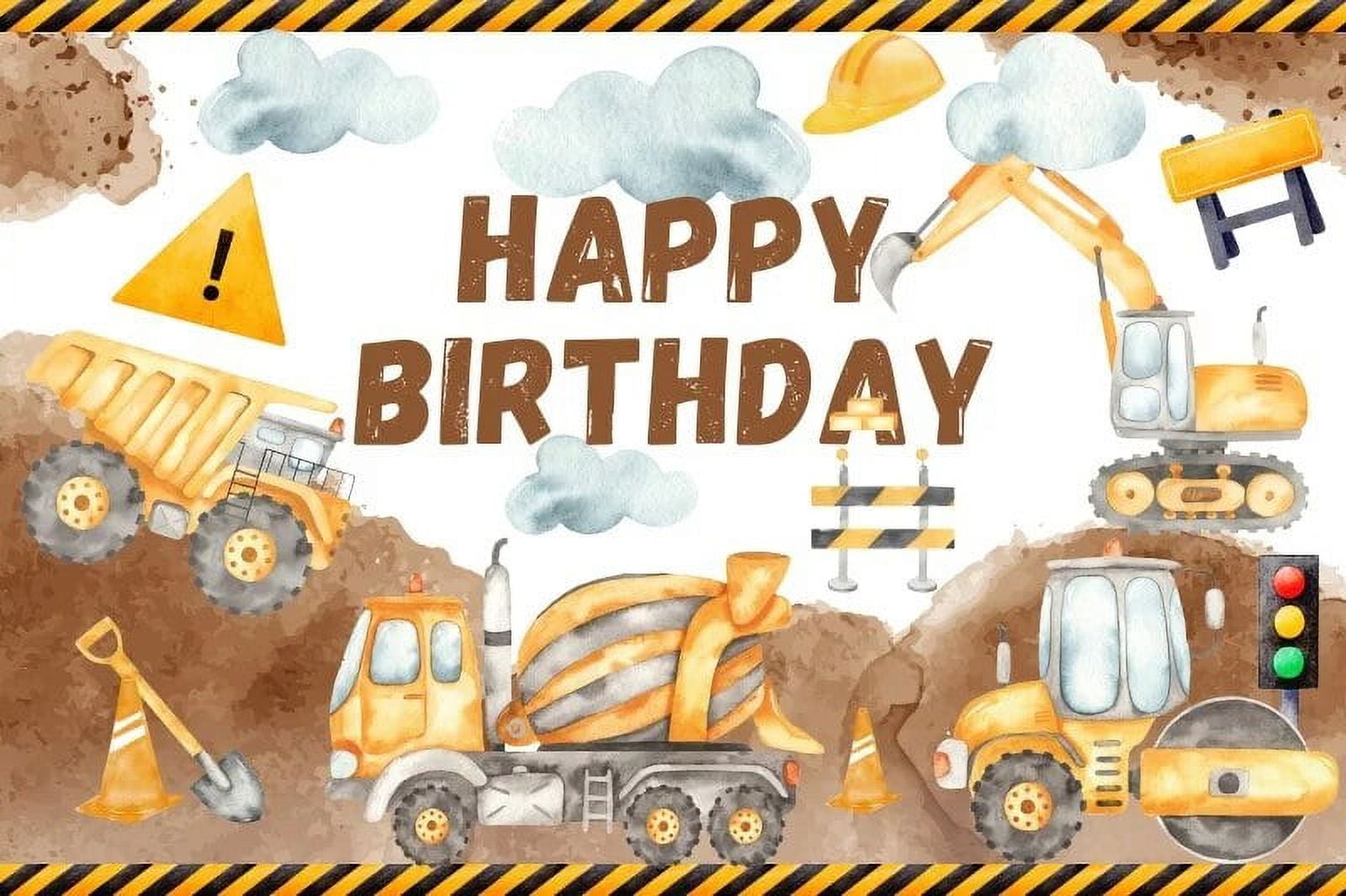 Construction Happy Birthday Backdrop Cartoon Truck Excavator Kids Baby ...