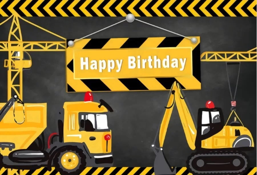 Construction Happy Birthday Backdrop Truck Background Excavator Crane ...