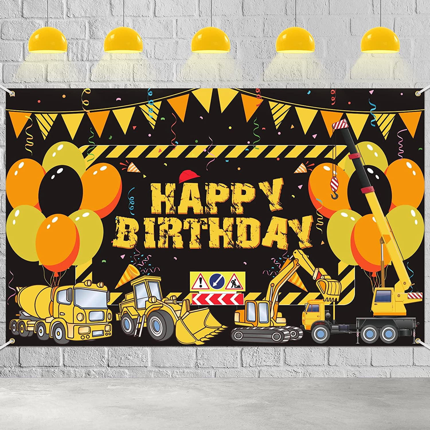 Construction Happy Birthday Banner Large Dump Truck Backdrop Excavator ...