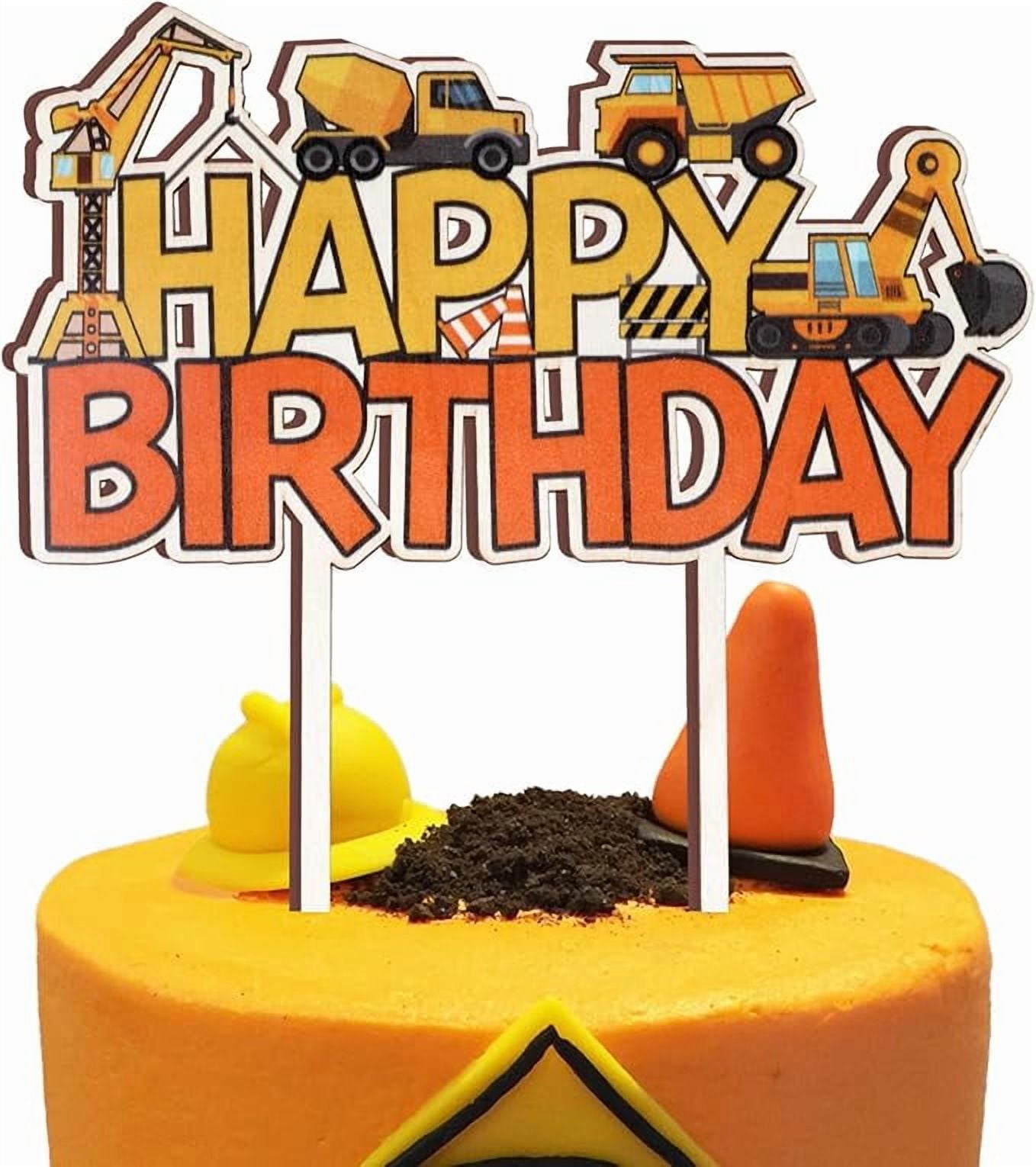 Construction Happy Birthday Wooden Cake Topper Engineering Vehicle Cake ...