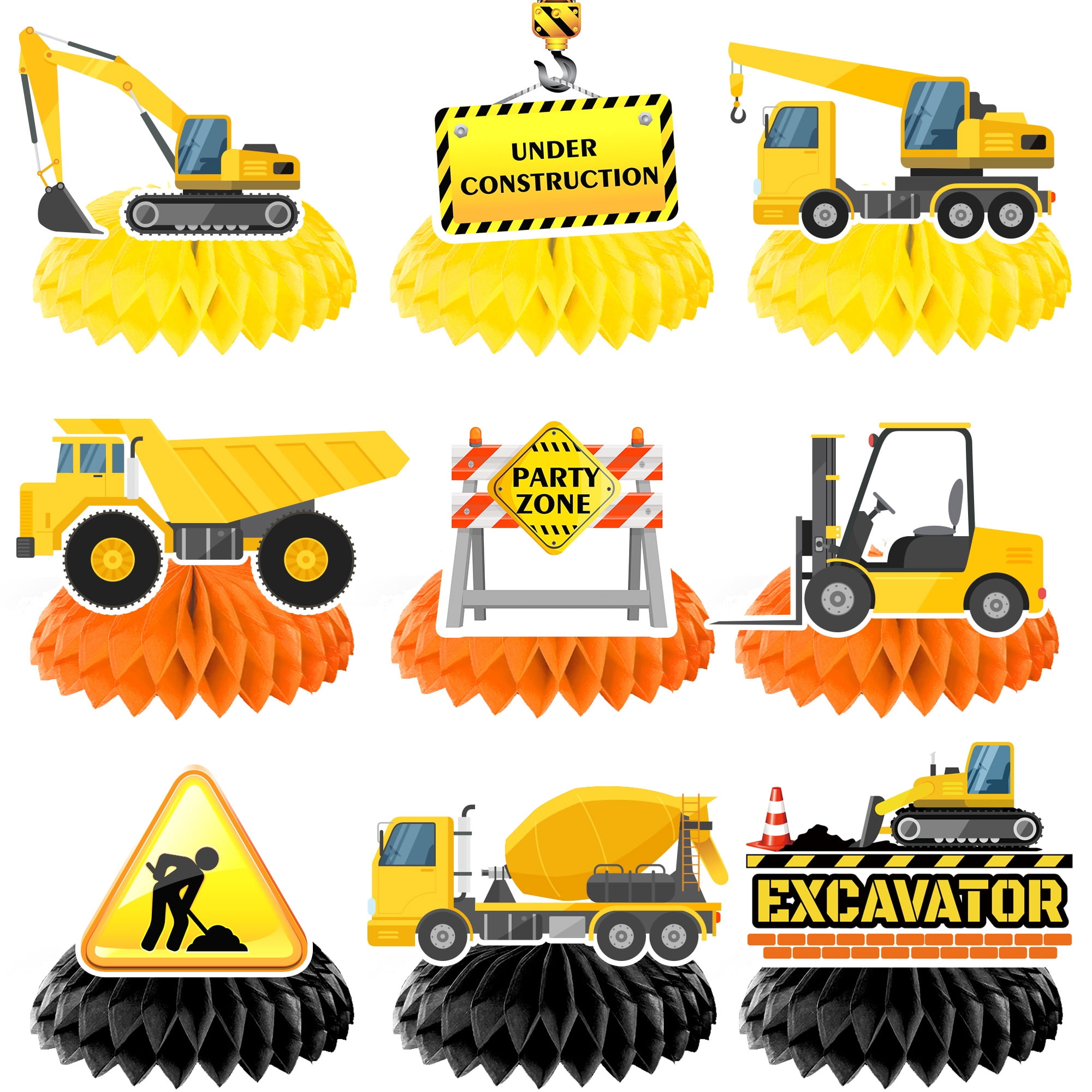 Construction Honeycomb Centerpieces,9pcs Construction Party ...
