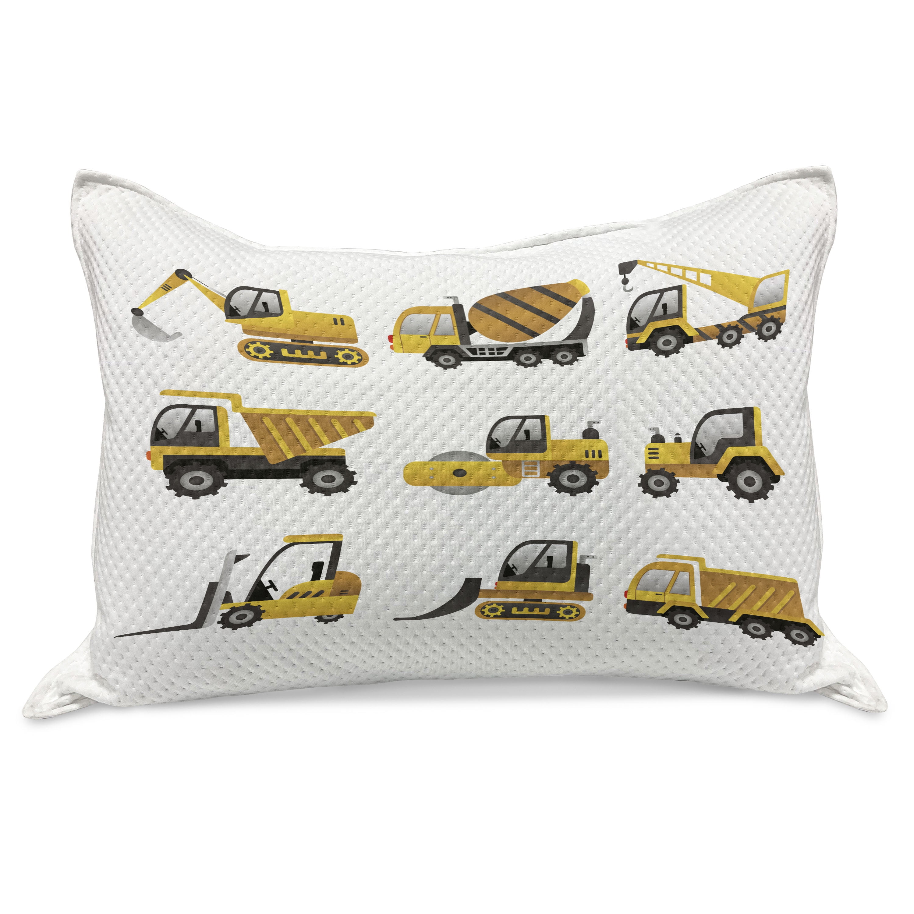 Construction Knitted Quilt Pillowcover, Illustration of Big Vehicles ...
