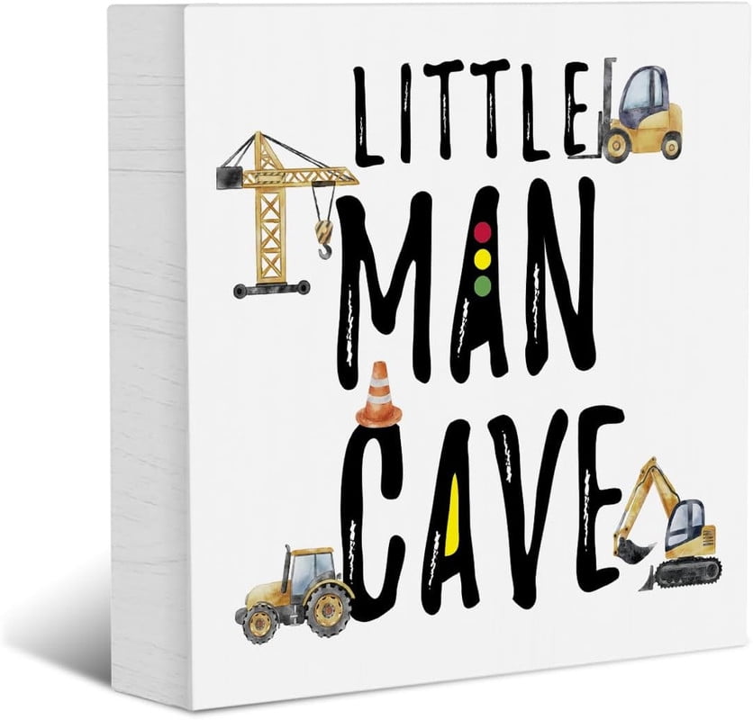 Construction Little Man Cave Wood Box Sign Block Plaque, Transportation ...