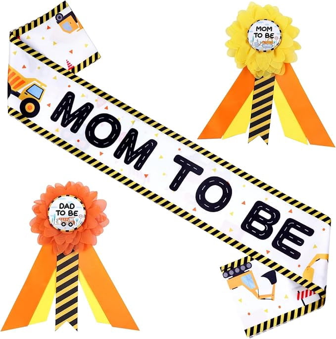 Construction Mom To Be & Dad to Be Corsage Pin Set Orange Construction ...
