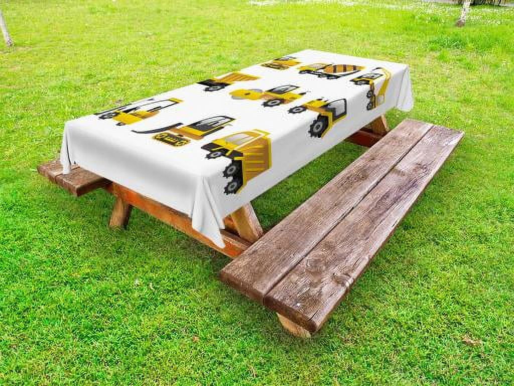 Construction Outdoor Tablecloth, Big Vehicles Icon Collection ...