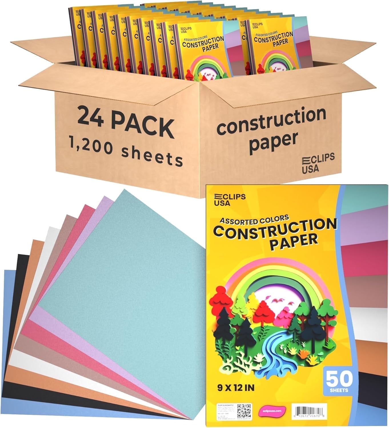 E-Clips USA 72-Sheet Construction Paper Book, Assorted Color Art Paper ...