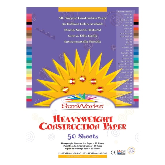 Construction Paper, 58lb, 9 X 12, Assorted, 50/pack | Bundle of 5 Packs ...