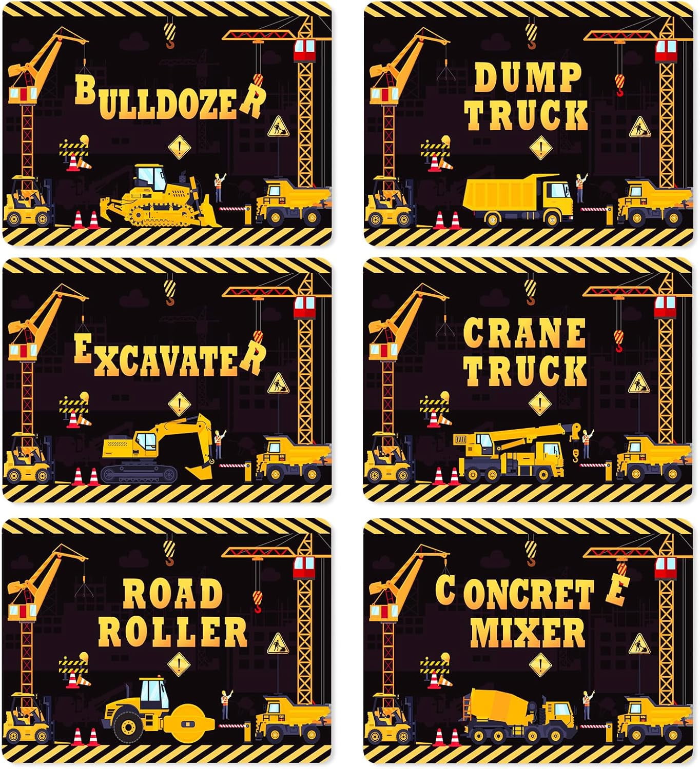 Construction Placemats Set of 6 Toddler Plastic Table Mats Dump Truck ...
