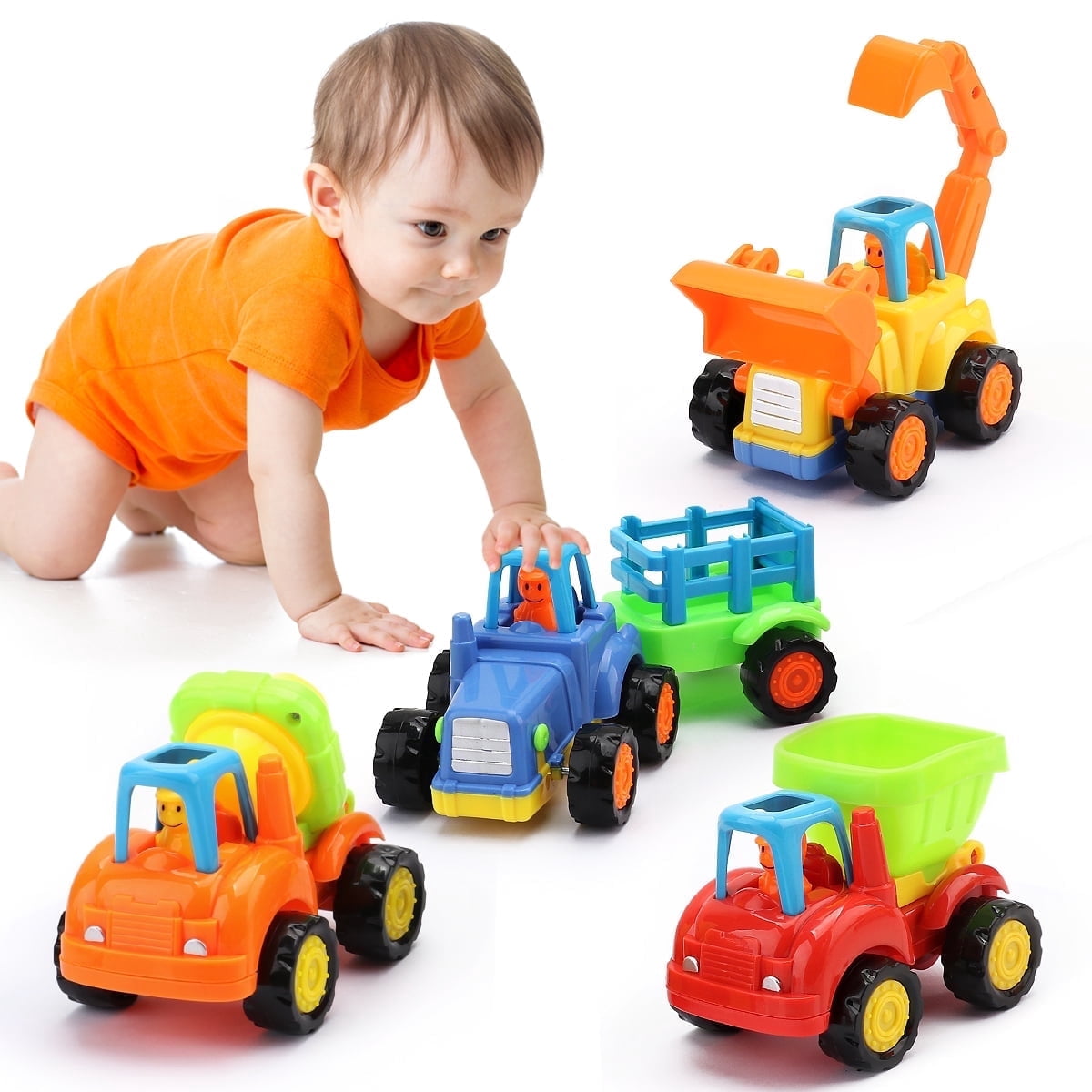 Construction Push and Go Toy Cars,4PCS Cartoon Friction Power Vehicles ...