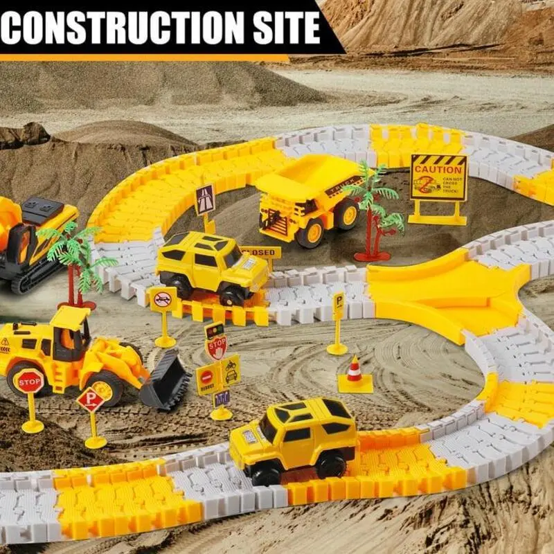Construction Race Track Set 276pcs for Boys – Flexible Track with ...
