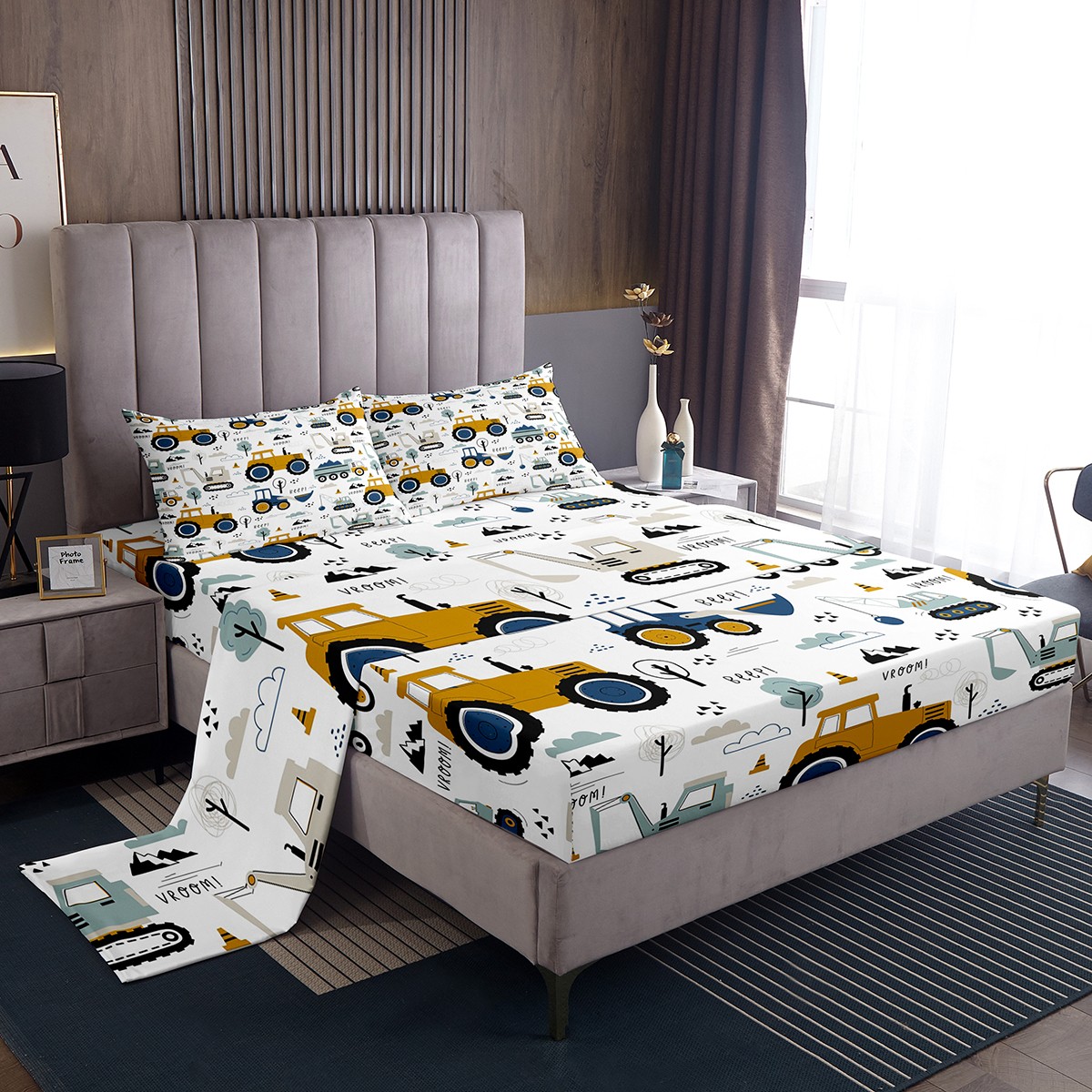 Construction Sheets Kids For Boys Cartoon Cars Sheet Set Twin Size ...